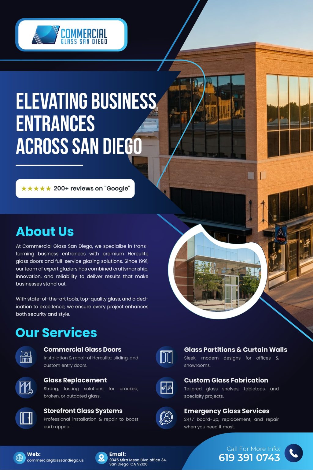 Herculite Doors San Diego Commercial Glass Frameless Installation